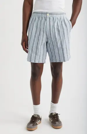 WAX LONDON Kurt Multistripe Cotton Dobby Shorts - Blue