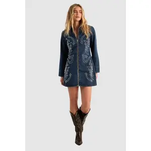 Nasty Gal Studded Zip Front Denim Mini Dress