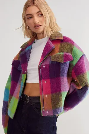 Nasty Gal Check Wool Blend Trucker Jacket
