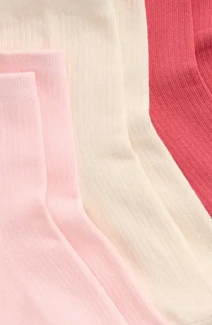 STEMS 3-pack Cotton Blend Ribbed Ankle Socks - Pink
