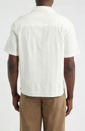WAX LONDON Didcot Tonal Dobby Stripe Camp Shirt - Ecru