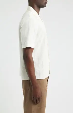 WAX LONDON Didcot Tonal Dobby Stripe Camp Shirt - Ecru