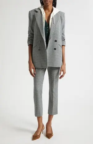 Veronica Beard Kean Houndstooth Check Crop Pants