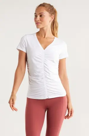 Zella Ruched V-neck T-shirt - White