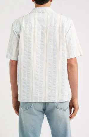 WAX LONDON Didicot Stripe Cotton Seersucker Camp Shirt