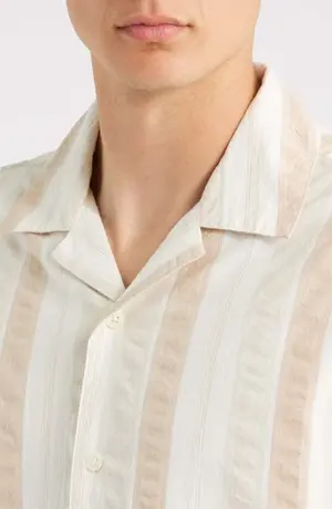WAX LONDON Didicot Stripe Cotton Seersucker Camp Shirt - Ecru/natural