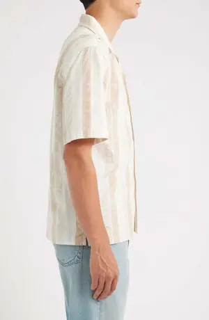 WAX LONDON Didicot Stripe Cotton Seersucker Camp Shirt - Ecru/natural