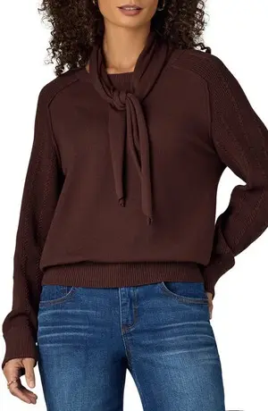 Wit & Wisdom Tie Neck Sweater - Cold Brew