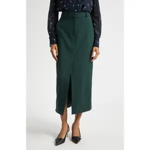Veronica Beard Maxine Front Slit Skirt - Pine
