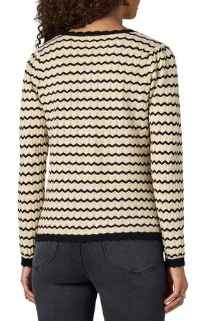Wit & Wisdom Stripe Round Neck Cardigan - Ecru/black