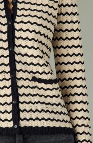 Wit & Wisdom Stripe Round Neck Cardigan - Ecru/black