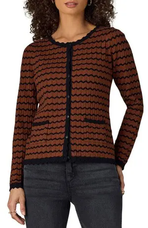 Wit & Wisdom Stripe Round Neck Cardigan Umber/black