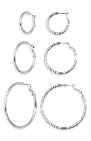 Nordstrom Set Of 3 Medium Essential Hoop Earrings - Silver