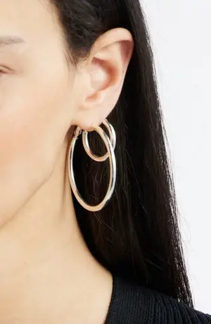 Nordstrom Set Of 3 Medium Essential Hoop Earrings - Silver