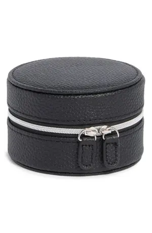 Nordstrom Round Faux Leather Watch Box - Black- Silver