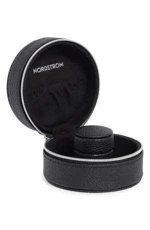 Nordstrom Round Faux Leather Watch Box - Black- Silver