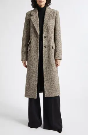 REISS Kai Check Wool Blend Bouclé Coat - Brown Check