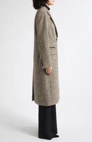 REISS Kai Check Wool Blend Bouclé Coat - Brown Check