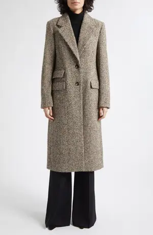 REISS Kai Check Wool Blend Bouclé Coat - Brown Check