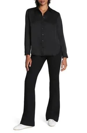 Spanx Long Sleeve Button-up Shirt With Curved Hem - Classic Black