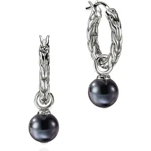John Hardy Jh Essential Grey Pearl Hoop Earrings