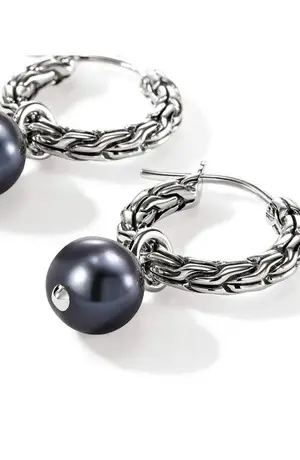 John Hardy Jh Essential Grey Pearl Hoop Earrings