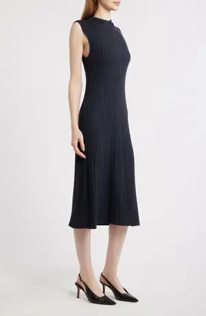Theory Regal Mock Neck Sleeveless Merino Wool Rib Dress