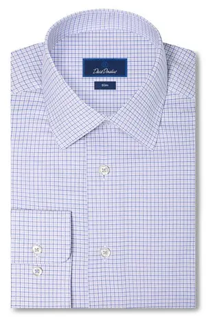 David Donahue Slim Fit Check Stretch Cotton Twill Dress Shirt - White/purple
