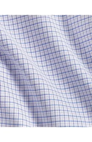 David Donahue Slim Fit Check Stretch Cotton Twill Dress Shirt - White/purple