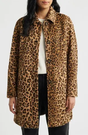 Bernardo Long Print Coat - Leopard