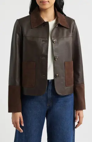 Bernardo Short Mixed Media Leather Jacket - Chocolate