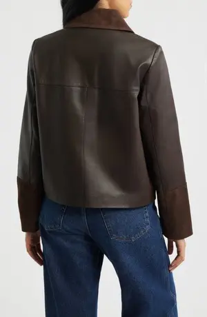 Bernardo Short Mixed Media Leather Jacket - Chocolate