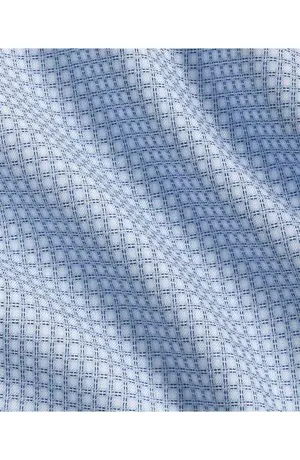 David Donahue Trim Fit Microcheck Cotton Dobby Dress Shirt - Sky/navy
