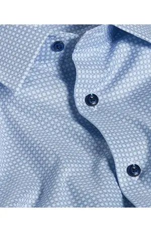 David Donahue Trim Fit Microcheck Cotton Dobby Dress Shirt - Sky/navy