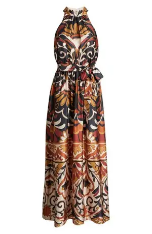 Julia Jordan Floral Print Stretch Satin Maxi Dress