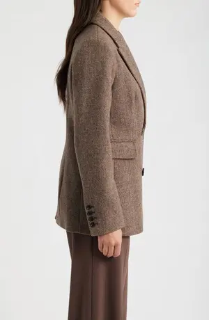 Donna Karan New York Herringbone Wool Double Breasted Coat - Chocolate