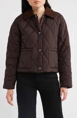Sam Edelman Quilted Crop Jacket - Dark Brown