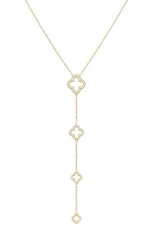 Argento Vivo Graduated Pavé Clover Necklace - Gold