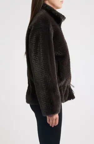 Sam Edelman Reversible Peplum Faux Fur Jacket - Dark Brown