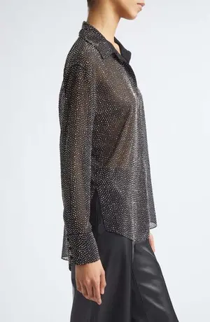 Alice + Olivia Dimitra Crystal Embellished Oversize Sheer Shirt
