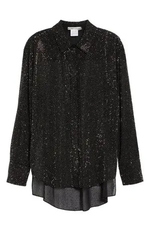 Alice + Olivia Dimitra Crystal Embellished Oversize Sheer Shirt