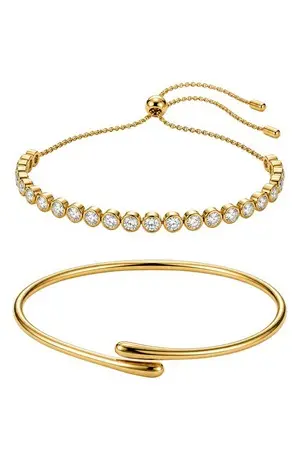 Argento Vivo Argento Vivo Set Of Two Bracelets With Cubic Zirconia And Sculptural Detail Gold