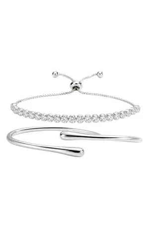 Argento Vivo Set Of 2 Bypass Cuff And Adjustable Tennis Bracelets - Silver