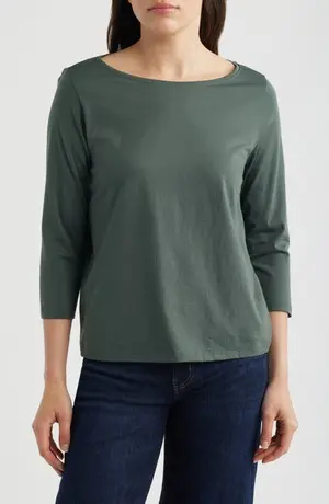 Eileen Fisher Bateau Neck Jersey Top - Everglade