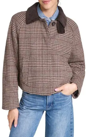 LEVI'S Corduroy Collar Houndstooth Plaid Short Mac Jacket - Brown Plaid Multi