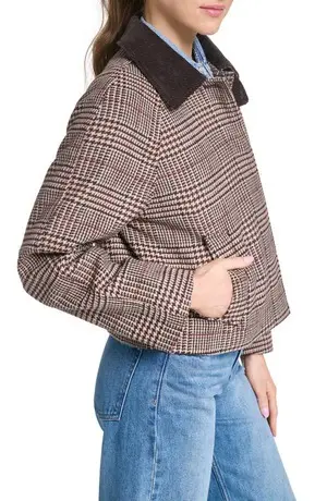 LEVI'S Corduroy Collar Houndstooth Plaid Short Mac Jacket