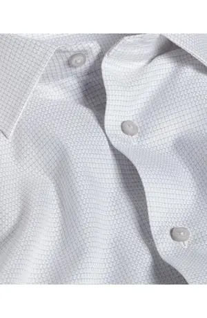 David Donahue Trim Fit Microcheck Cotton Dobby Dress Shirt