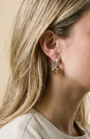 Argento Vivo Two-tone Drop Hoop Link Earrings