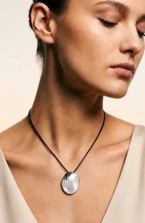 Argento Vivo Hammered Oval Pendant Necklace - Silver