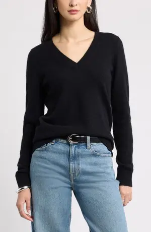 Nordstrom Nordstrom V-Neck Cashmere Sweater Black Rock